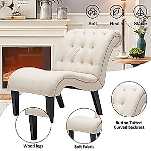 Haobo Home Armless Accent Chair Button Tufted Slipper Chair Side Chair for Dining Room Living Room Bedroom Funiture