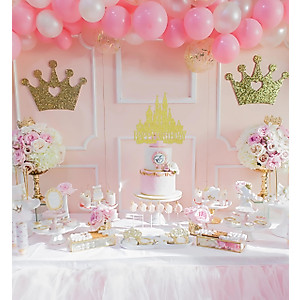 MYAMPED Castle Birthday Cake Topper - Double-Sided Gold Glitter Castle Themed Birthday Cake Decoration Supplies - Princess/Prince Birthday Cake Bunting Decor, Photo Booth Props