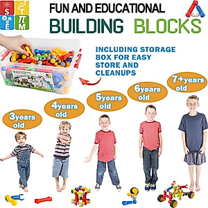 Stem Kids Building Toys for Ages 6-8 Boys Girls, 125 PCS Building Blocks Games for Boys 3-5, Educational Learning Toys for 3 4 5 6 7 8 Year Old, with Large Storage Box, Ideal Christmas Birthday Gifts