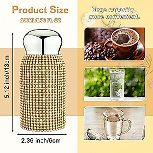Diamond Thermos Bottle for Womens, Diamond Water Bottle Bling Rhinestone Small Cute 200ML Stainless Steel Vacuum Flask Sparkling Refillable Metal Insulated Glitter Thermal Bottle (Gold)