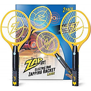 ZAP iT! Electric Fly Swatter Racket, Mosquito & Fly Zapper Racket - High Duty 4,000 Volt Electric Handheld Bug Zapper Racket - Fly Killer USB Rechargeable Indoor Safe - 2 Pack (Large, Yellow)