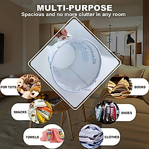 Mziart Kids Laundry Basket, Cute Collapsible Storage Baskets Baby Nursery Hamper Toys Box for Boys and Girls, Foldable Storage Bin Clothes Organizer Basket for Bedroom (Blue Dinosaur)