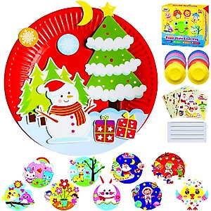 ZMLM Arts Crafts Gift Christmas: Paper Plate Art Kit for Girl Boy Art Supply Project Toddler Creative Fun Children Preschool Party Favor Bulk Activity Birthday Game Xmas Holiday Crafts Toys for Kids