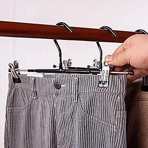 VEHHE Pants Hangers Skirt Hangers with Adjustable Clips 20 Pack Clothes Hangers Slack Trouser Jeans Clamp Hangers Non Slip Rubber Coating Space Saving for Clothes Shoes Slacks Ties Hats Kids (Black)