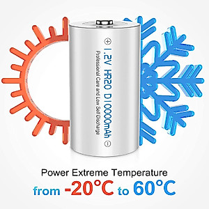 POWEROWL Rechargeable D Batteries 10000mah Low Self Discharge, NiMH, Pre-Charged, 4 Count (Recharge Universal)