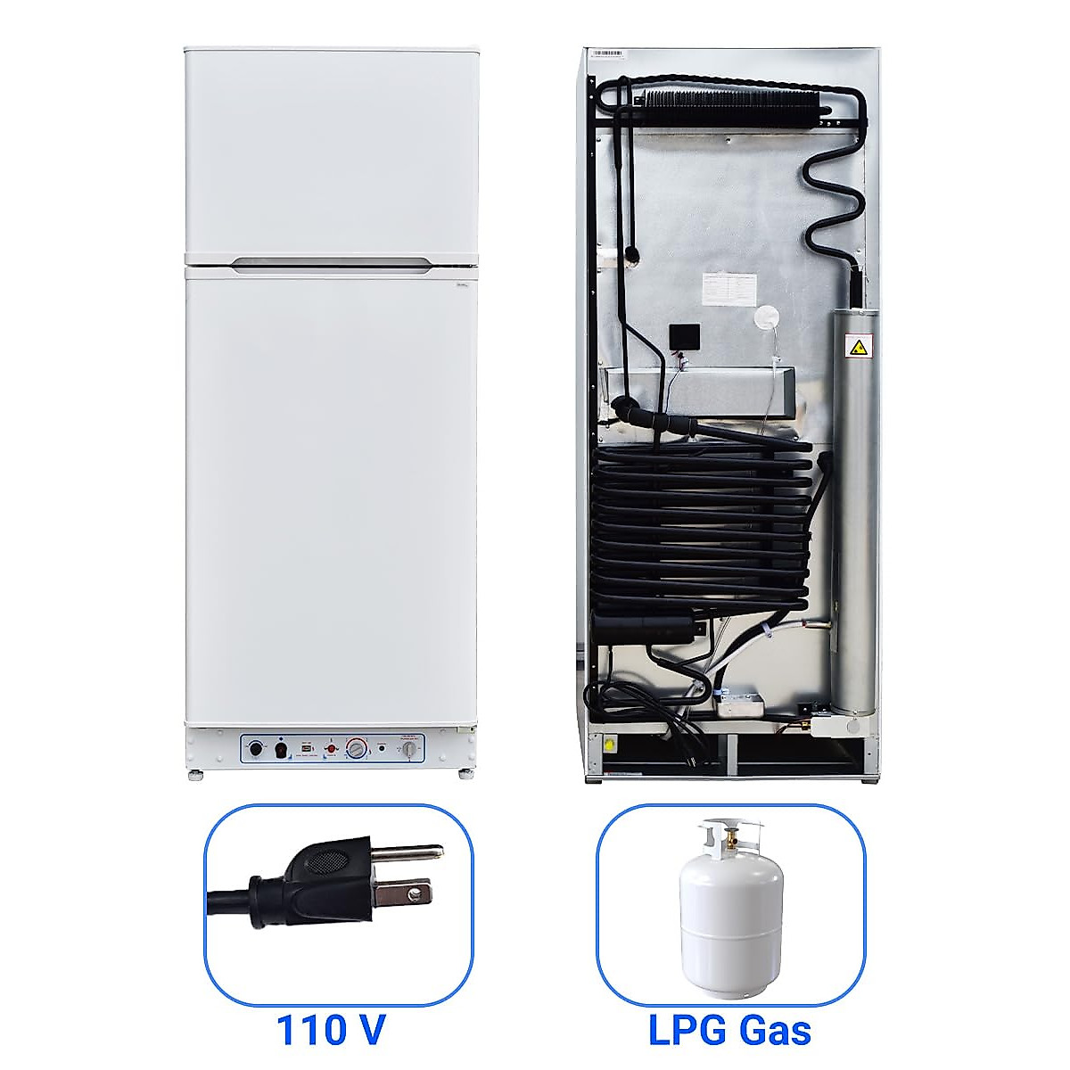 Techomey 13.5 Cu.Ft Propane Refrigerator with Freezer, Gas Fridge with Freezer Off Grid, 110v/LPG Dual Powers, RV Refrigerator for Outdoor, Truck, Camper, Kitchen, White