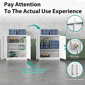 SISESOL Steel Storage Cabinet Office Cabinet with Shelves and 2 Doors,White Metal Storage Cabinet, Locking Small Metal Cabinets,Steel Counter Cabinets with Lock for Garage Home Office Pantry