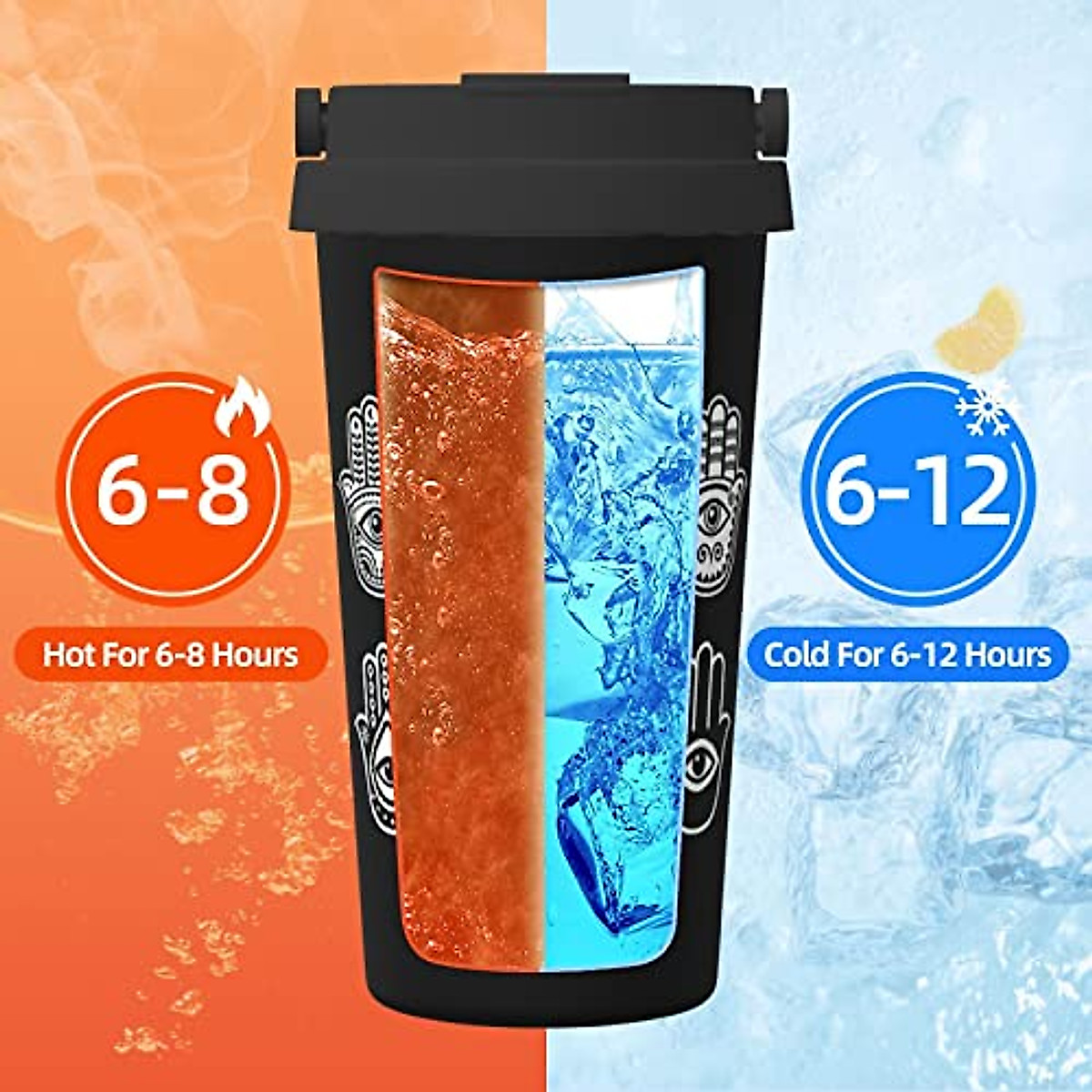The Hamsa Hand Tumbler Cup Stainless Steel Portable Insulated Coffee Mug, For Home, Office, Coffee Shop