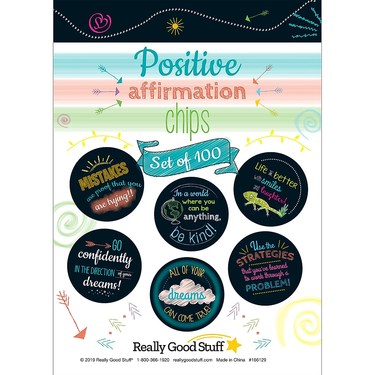 Really Good Stuff Positive Affirmation Chips - 100 Pack with 50 Motivational, Encouragement, Inspirational and Kindness Sayings