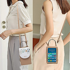 Skyearman Crossbody Cellphone Purse with Handle Womens Touch Screen Phone Bag Small Shoulder Purse for iPhone 1212 MiniXXR (Khaki)