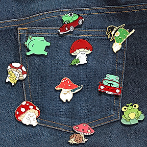 Cute Mushroom Frog Enamel Tiger Animal Pin Brooches Sets,Cartoon Lapel Badge Funny Button Cat Pins Jewelry for Backpack Cloths Hats Decorations (Frog mushroom)