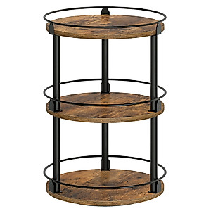 YATINEY 3-Tier Lazy Susan Organizer, Rotating Spice Rack, Spinning Organizer, Industrial Turntable Spice Rack Organizer for Cabinet, Kitchen Countertop, Pantry, Rustic Brown and Black SR23BR