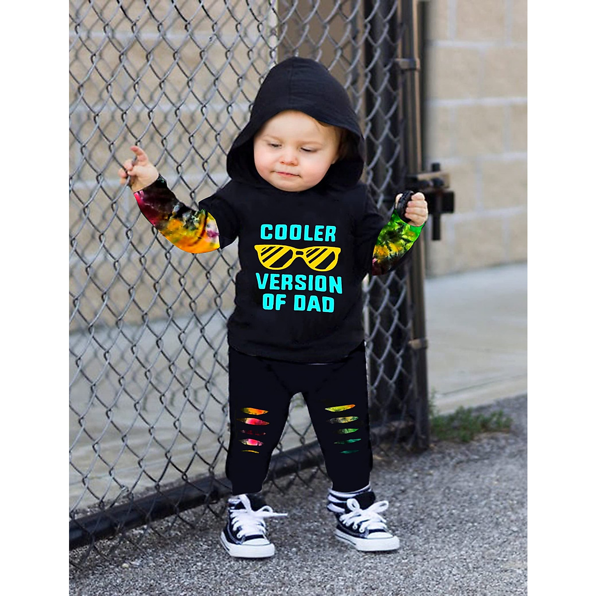 AGAPENG Toddler Boy Sweatsuit Hoodie Long Sleeve Letter Print Sweatshirt Ripped Pants Fall Winter Outfits Clothes Set Baby Boy Clothes 18-24 months Baby Boy Winter Clothes 24 Month Boy Clothes