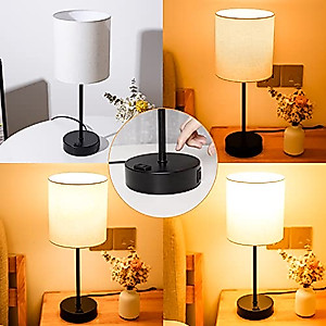 YAMEIWAN Touch Table Lamp for Bedside Lamp, 3 Way Dimmable Lamp with Round White Lampshade, Suitable for Living Room Dormitory, Home Office, Bedside Lamps Set of 2 (LED Bulb Included)-Black