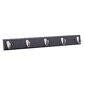 BIRDROCK HOME Modern 5 Hook Coat Rack - Wall Mounted Key Cap & Hat Rack - Black Finish - Satin Nickel Hooks