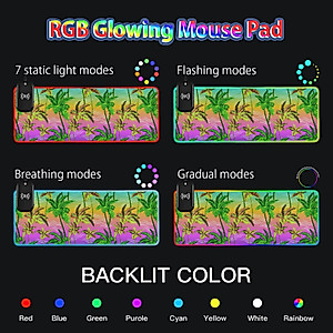 Palm Tree Wireless Charging Mouse Pad for Mobile Phone Extra Large Gaming Mousepad with 13 Lighting Modes Mouse Mat for MacBook PC Laptop Desk Office Home Gaming
