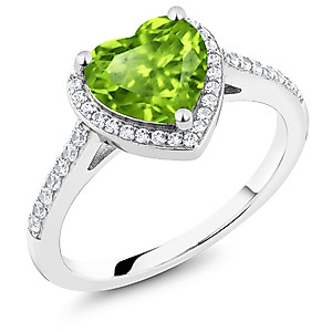 Gem Stone King 1.71 Ct Heart Shape Green Peridot 925 Sterling Silver Engagement Ring (Size 9)