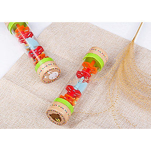 BIUWING Rainmaker Rain Sticks, Mini Wooden Musical Shake, Beaded Raindrops - Turn Over and Watch The Colorful Beads Flow Down The Tube as It Creates The Soothing Sound of Rain