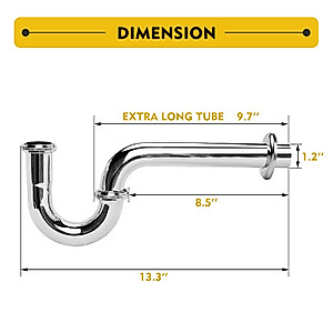 JEAPHA Stainless Steel P-Trap - 1 1/4 Inch Bathroom Basin Sink Waste Trap with Reducing Washer, Chrome Finish, Silver