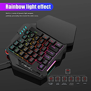 Aibote Mini 35 Keys One-Hand Mechanical Keyboard and Mouse Combo,New Upgraded V100 Gaming Keyboard with Colorful LED Backlit for PC Computer Smartphones LOL/PUBG/Fortnite/Wow/Dota/OW