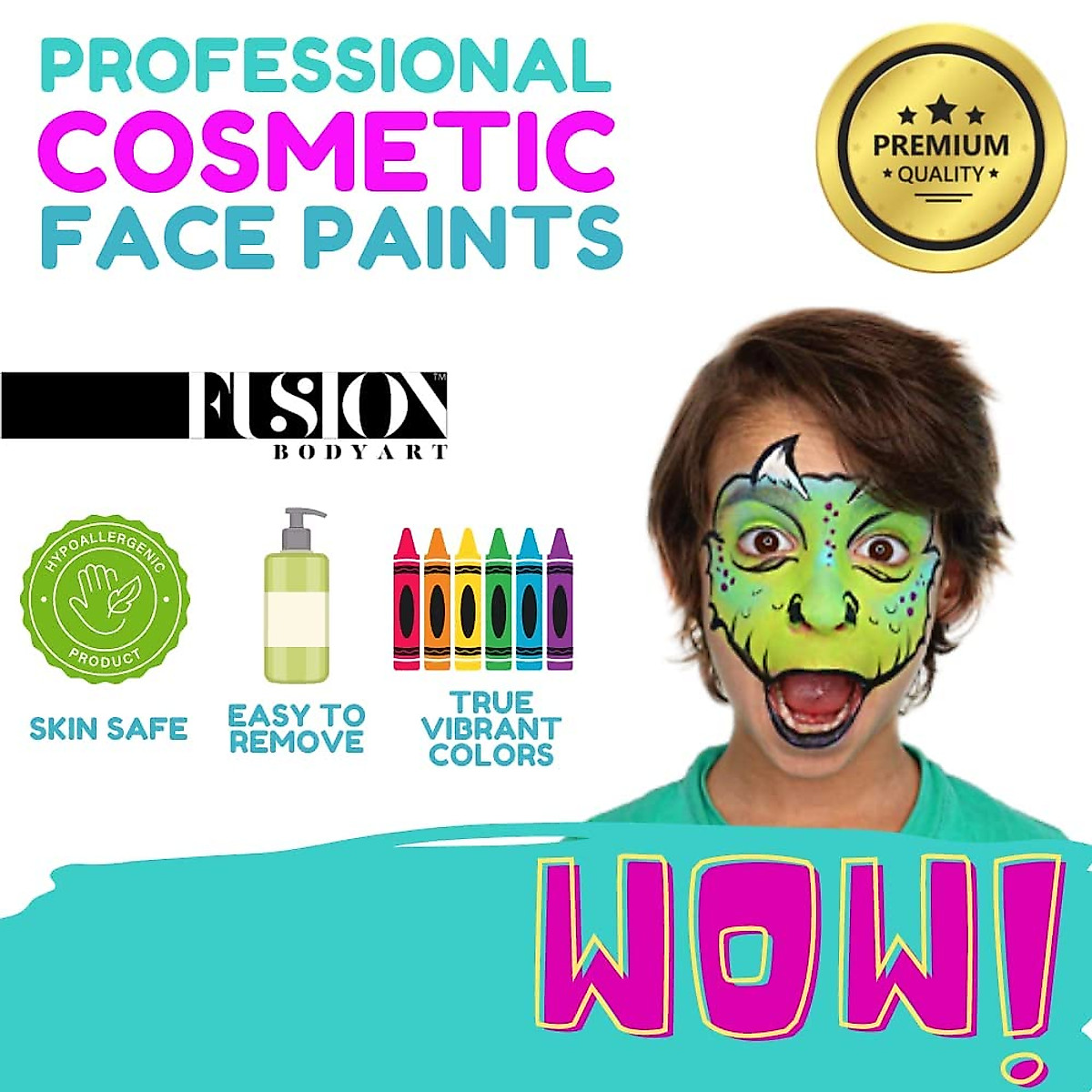 Fusion Body Art Pro Quality Professional Face Painting Palette - Leanne's Pretty Rainbow | Hypoallergenic Safe & Non-Toxic - Perfect for Full Face Designs and Cheek Art | US FDA and EU compliant