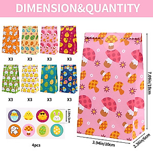 LOKIPA Easter Paper Candy Bags, 24PCS Easter Goody Paper Bags with 4PCS Stickers for Easter Party Favors