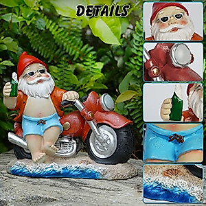 Lhocm Hawaiian Style Garden Gnomes Outdoor Decor -7.9" Motorcycle Beach Gnome for Spring and Summer Garden Decor - Perfect for Patio, Lawn, Yard, Balcony and Home - Funny Housewarming Gifts