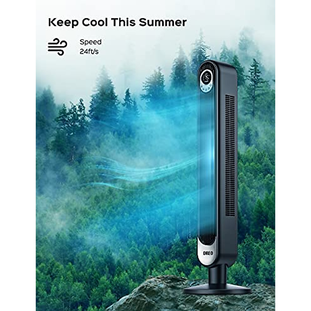 Dreo Cruiser Pro Tower Fan 90° Oscillating Fans & Tower Fan with Remote, 42 Inch Oscillating Bladeless Fan with 6 Speeds, 3 Modes, LED Display, Quiet Indoor Standing Fans