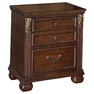 Signature Design by Ashley Leahlyn Traditional Ornate 7 Drawer Dresser, Warm Brown & Leahlyn Traditional 2 Drawer Nightstand, Warm Brown