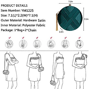 CUCTACBCT Satin Round Clutch Purses for Women Evening Bags Wedding Party Purse Bridal Night Out Handbags,Dark Green