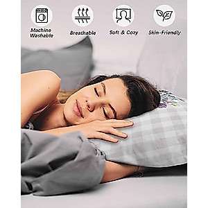 Edwiinsa Spring Floral Pillow Covers King Standard Set of 2 20x36 Bed Pillow, Summer Colorful Flower Beige Plaid Plush Soft Comfort for Hair/Skin Cooling Pillowcases with Envelop Closure