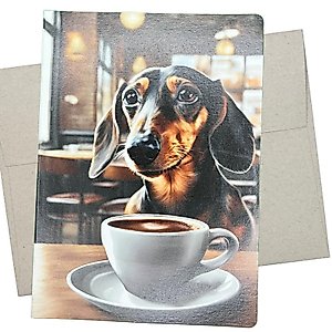 Dachshund Birthday Card, Latte and Coffee Lover Dog Card (1 Premium Card, 5X7 Inches) blank for all occasions like teacher thank you, promotion, or retirement - 652