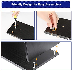 ERGO TAB Monitor Stand, Monitor Riser Wood 2 Tiers Desk Organizer Stand with Cellphone Holder, Laptop Printer Stand with Cable Management, for Computer, Notebook, Printer Holder, 16.5 inches, Black