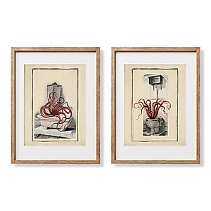 Funny Bathroom Wall Decor - Vintage Surreal Octupus Wall Art - Unique Cool Bathroom Pictures - Quirky Bizarre Bath Posters - Steampunk Cute Bathroom Accessories - Toilet Sign - Powder Room Print