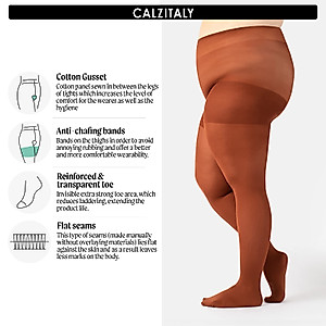 CALZITALY Plus Sizes Anti-Chafing Opaque Tights | 60 DEN | L - 4XL | Black | Italian Hosiery (3XL, Orange)