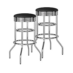 TRINITY Heavy Duty 30-Inch Backless Swivel Bar Stool for Kitchen, Garage, or Workshop, Chrome Finish with Faux Leather Seat, 2 Pack, Black