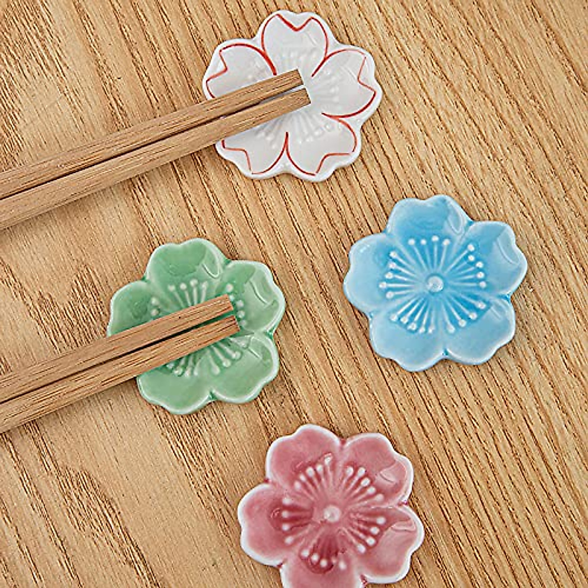 YAIKOAI Set of 7 Cherry Blossom Ceramic Chopsticks Rest Rack Forks Dinner Spoons Knives Stand Holder for Party Home Restaurant Dinnerware