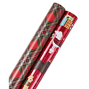 Papyrus Christmas Wrapping Paper Bundle, Holiday Chic and Santa's Best Friends Dog Print (2 Rolls)