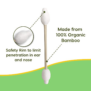 Baby Cotton Swabs 220 Count | Biodegradable & Organic Wooden Cotton Buds | Double Tipped Safety Ear Sticks | 100% Eco-Friendly & Natural | Perfect for Removing Toddler & Baby Ear Wax