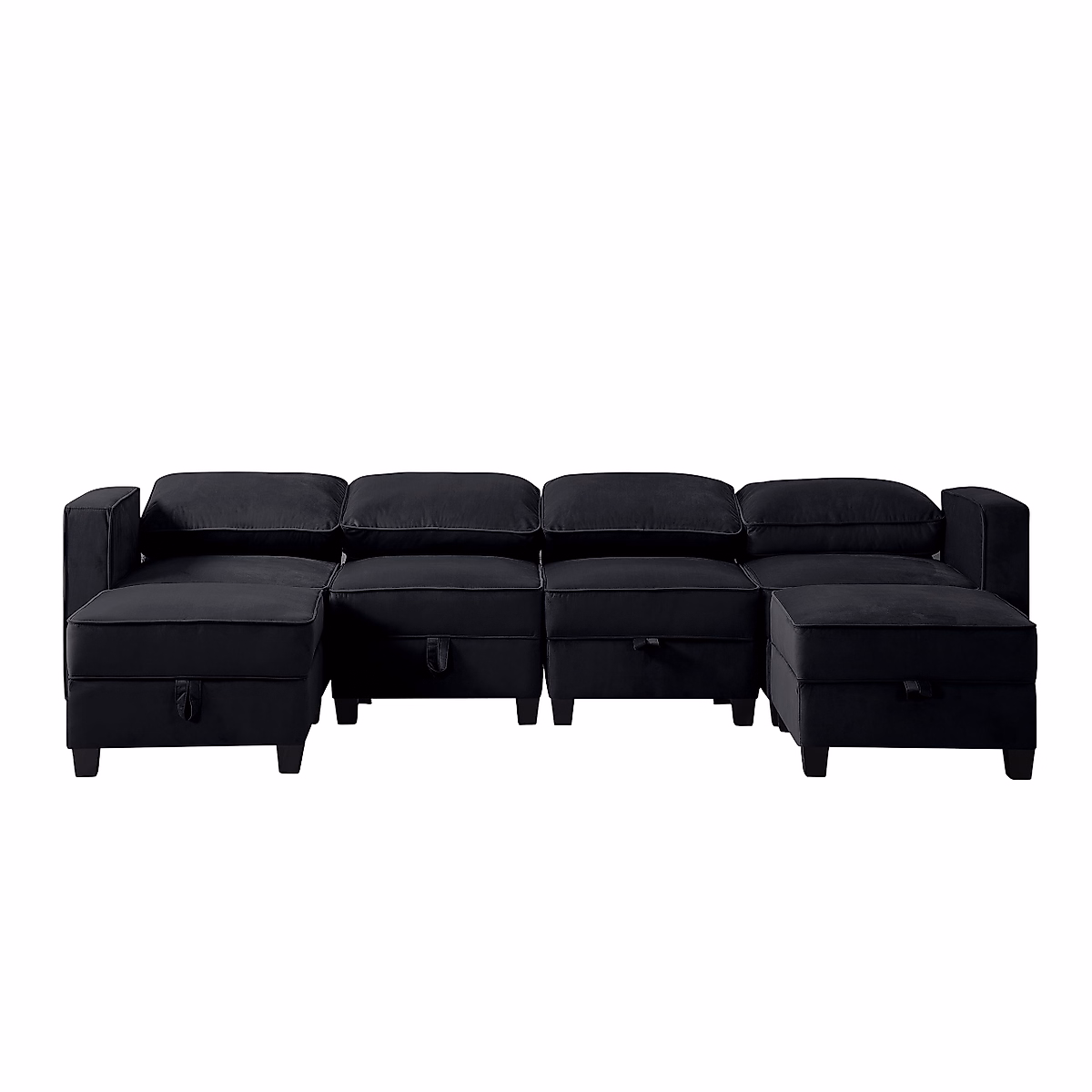 FIQHOME 116'' Modular Sectional Storage Seat, Oversized U Shaped Couch with Reversible Chaise Set with Square Arm, Soft Sofa for Living Room, Office, Spacious Space, Black