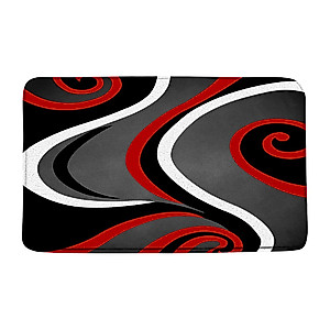 ZKJSMGS Geometric Bath Mat Red Grey Black White Geometry Stripe Abstract Wave Mid Century Modern Geo Contemporary Bath Rugs for Bathroom Kitchen,17.8x29.5 Inch