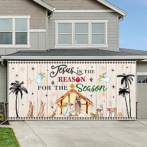 Outus Nativity Garage Door Cover Christmas Jesus is The Reason for The Season Nativity Nativity Scene Backdrop Religious Banner Background for Xmas Holiday Outdoor Home Party Supplies 13 x 6 ft