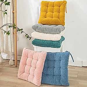 Kitchen Chair Seat Cushion,Dining Room Chair Cushions,Soft Square Chair Pads Comfort Fleece Chair Cushion,Warm Lambs Wool Seat Pad for Kitchen Dining Living Room Office Chair Ivory 20''x20''x4''