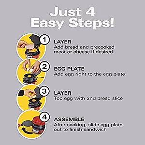 Hamilton Beach Breakfast Sandwich Maker with Egg Cooker Ring, Customize Ingredients, Perfect for English Muffins, Croissants, Mini Waffles, Dorm Room Essentials, Red (25476)