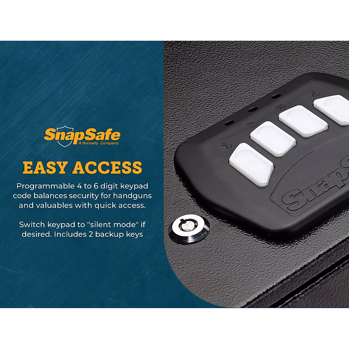 SnapSafe 1 Gun Keypad Vault – Keypad Handgun Vault Safe for Your Pistol and Valuables – 4-6 Keypad Entry with Backup Key – Black, Measures 12 (H) x 8.1 (W) x 5.25 (D) Inches – Item 75433