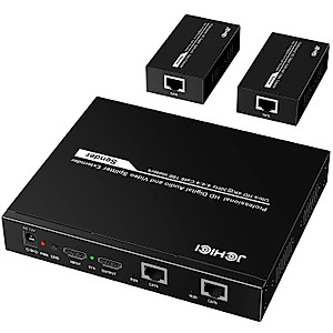 HDMI Extender Splitter 1 x 2, JCHICI 4K@30Hz 100M(328fts) HDMI Extender Over Cat5e/6 with Loopout and EDID Copy Function, Lossless Transmission and Zero Latency, Support 3D