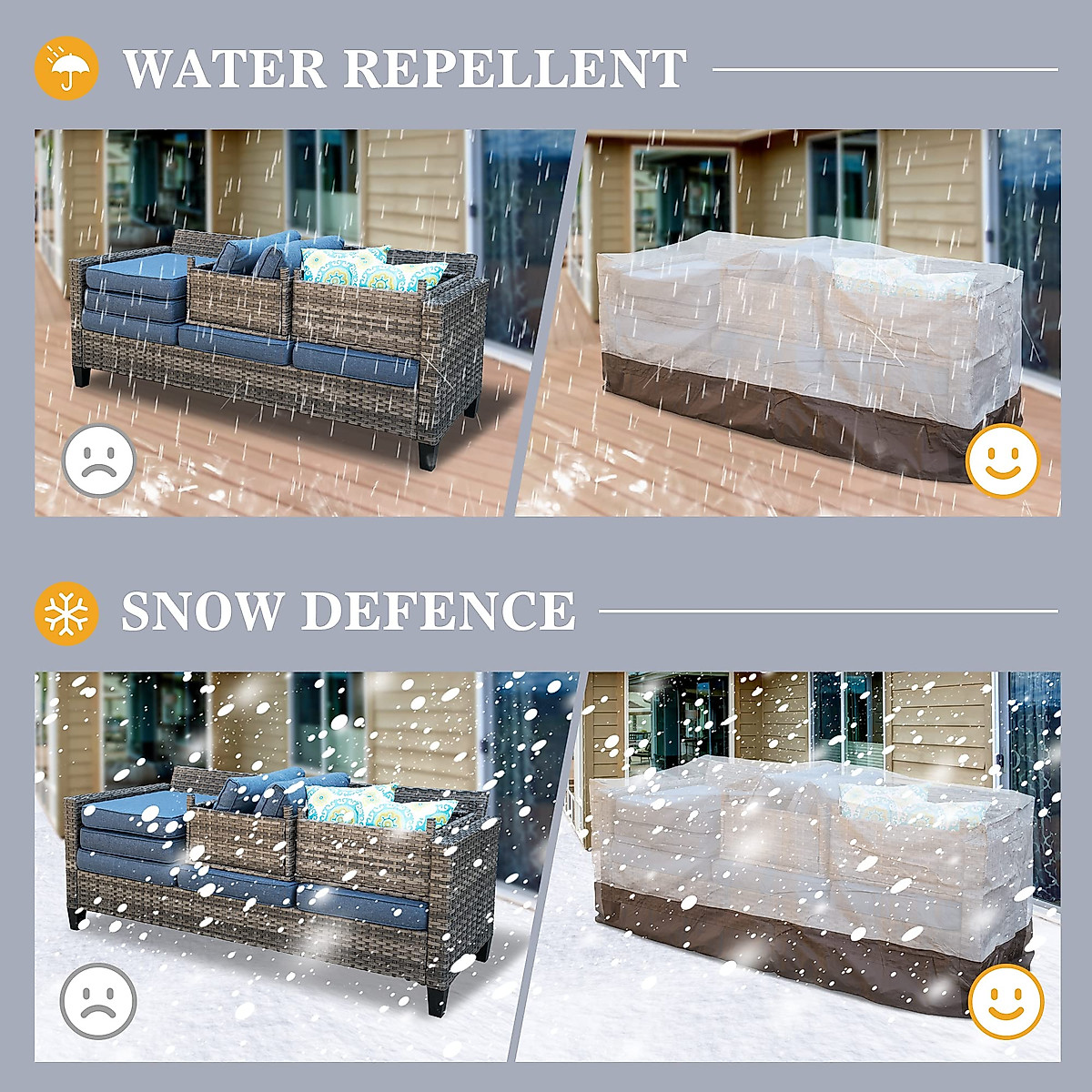 OVIOS Patio Furniture Set Cover Outdoor Sectional Sofa Set Cover Outdoor Sofa and Ottomans Cover Waterproof Furniture Covers, 78" L x 31" W x 29" H, Beige-Brown