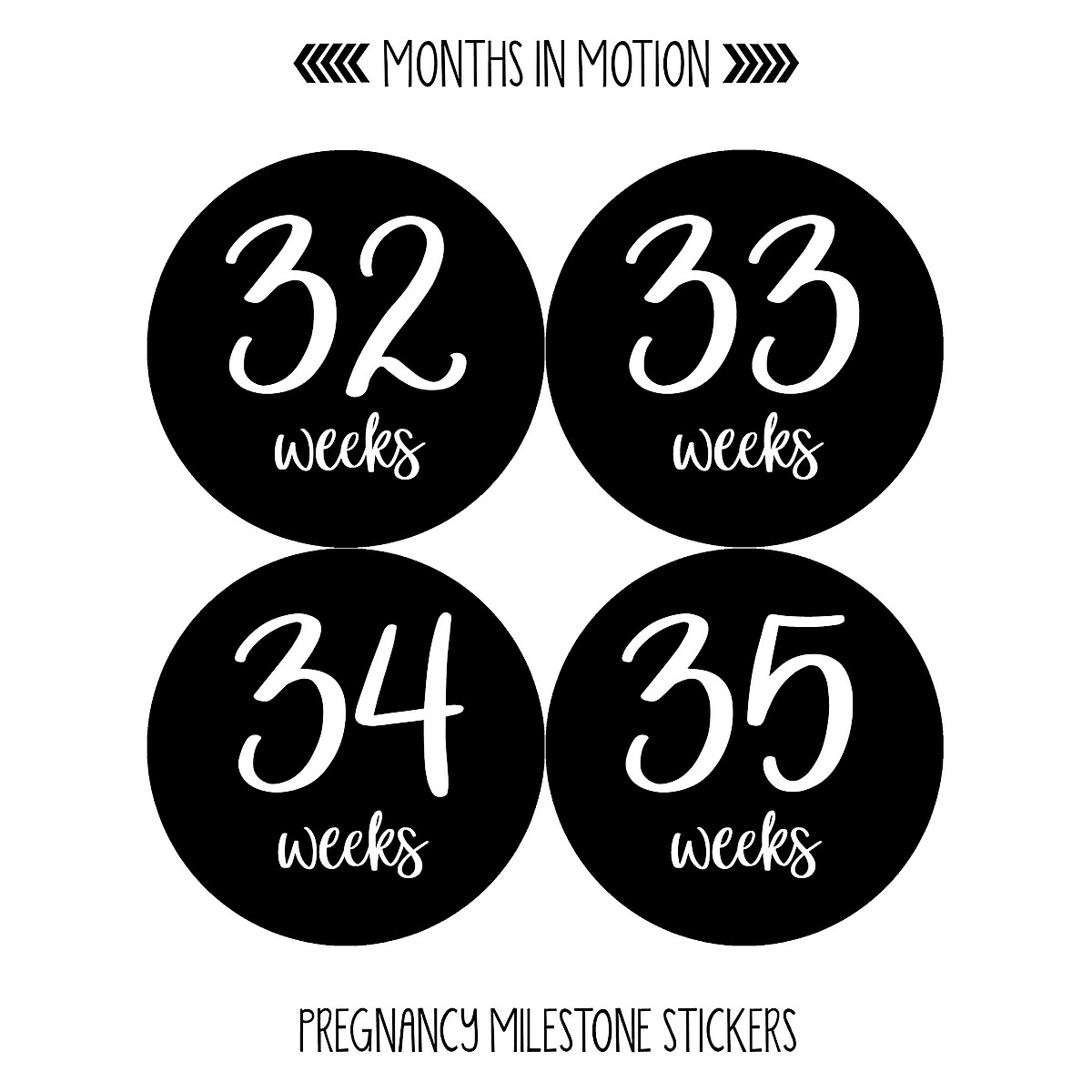 Months In Motion Pregnancy Weekly Belly Growth Stickers - Week to Week Pregnant Expecting Photo Prop - Maternity Keepsake - Baby Bump - Large Set of 36 Weekly Photo Sticker