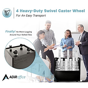 Adir Mobile Blueprint Roll File Holder - Mobile Roll File Organizer Cart for Home Office or School. 50 Slots Blueprint File Holder with Wheels for Maps, Plans, Posters