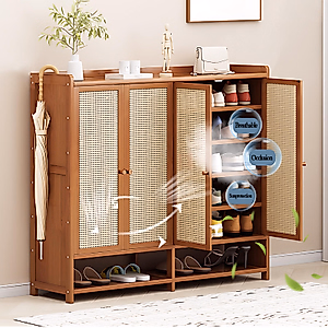 8-Tier Bamboo Shoe Cabinet with Doors, 36-40 Pairs Freestanding Shoe Rack for Closet, Shoe Storage Cabinet for Entryway, Shoes Rack Organizer for Hallway, Bedroom, Living Room